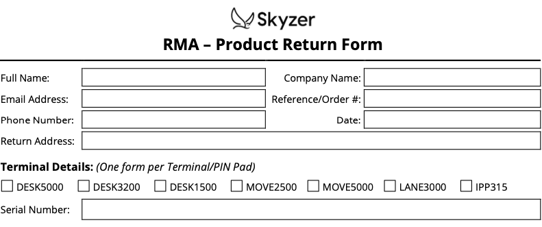 Product Return & Repair Request Form - Skyzer